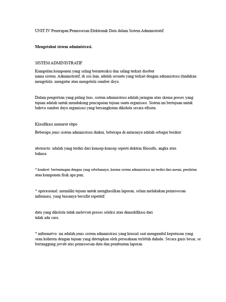 Aplikasi Pemrosesan Elektronik Data Dalam Sistem Administratif. | PDF