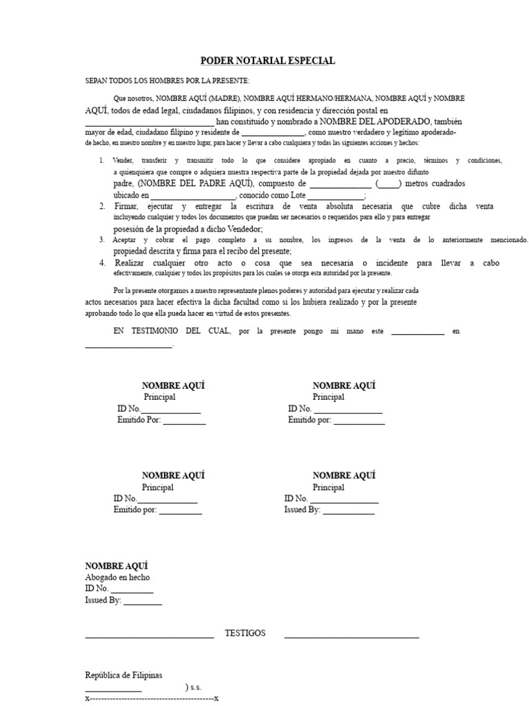 Muestra de Poder Notarial Especial para Vender | PDF
