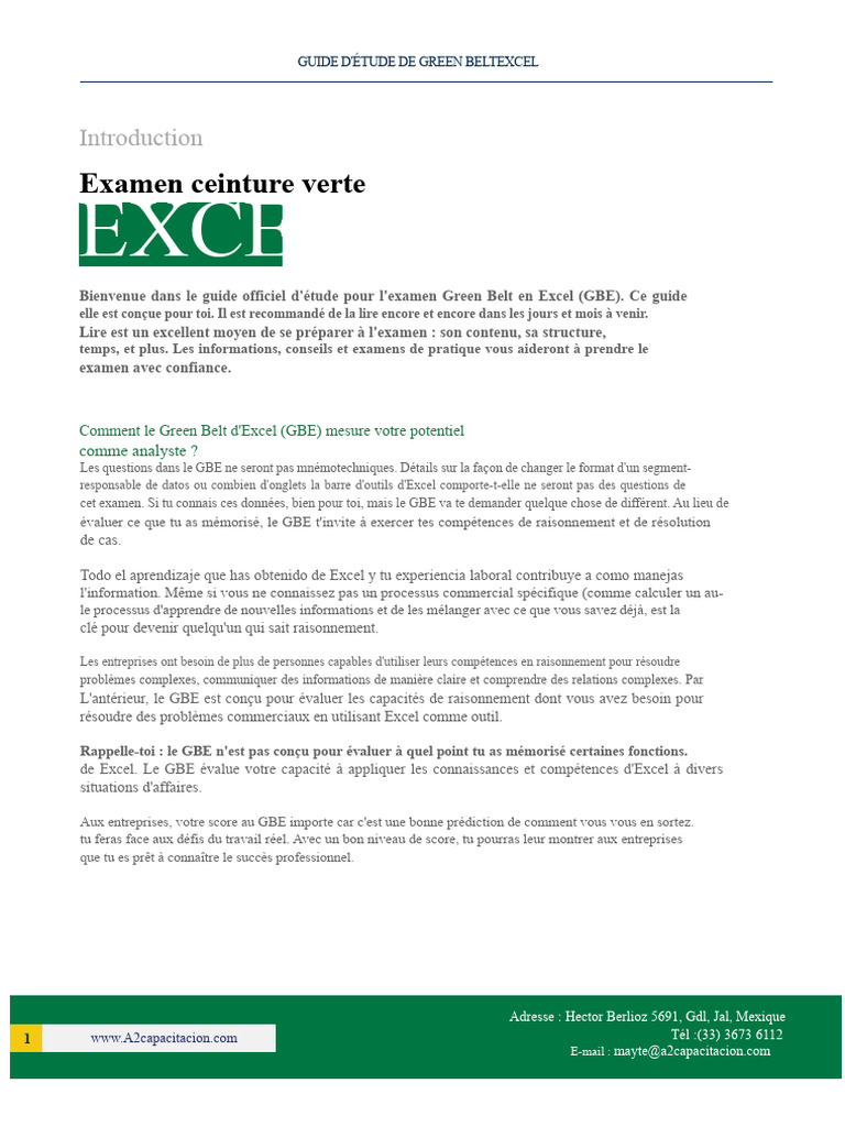 Guide d'étude pour l'examen Green Belt Excel | PDF | Microsoft Excel ...