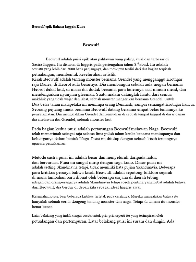 Beowulf: Epik Sastra Inggris Kuno | PDF