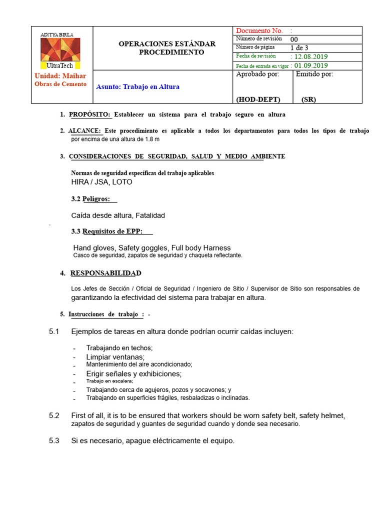 78.SOP Trabajo en Altura | PDF
