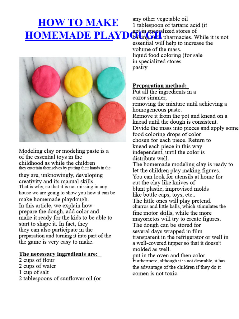Homemade Playdough Recipe for Kids | PDF | Dough | Foods