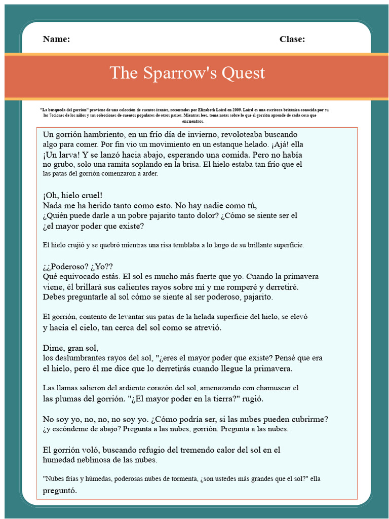 La Búsqueda Del Gorrión Por Elizabeth Laird 2009 | PDF | Relámpago | Nube