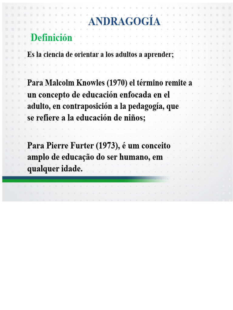 Principios y métodos de Andragogía | PDF | Aprendizaje | Adultos