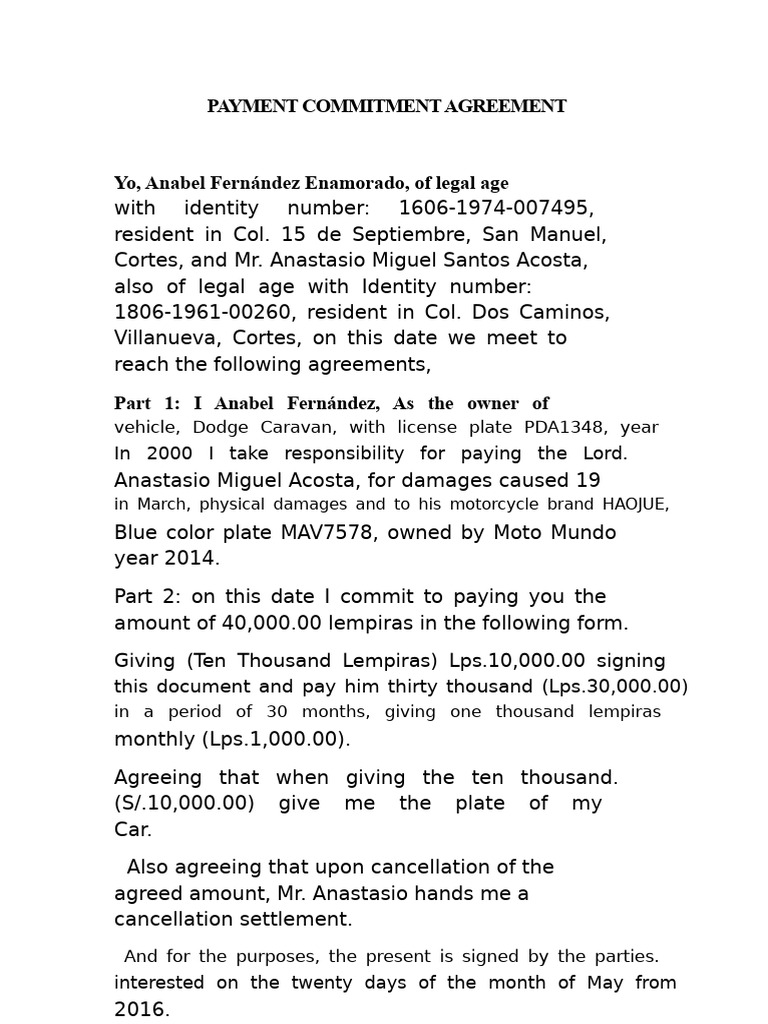 Payment Commitment Agreement | PDF