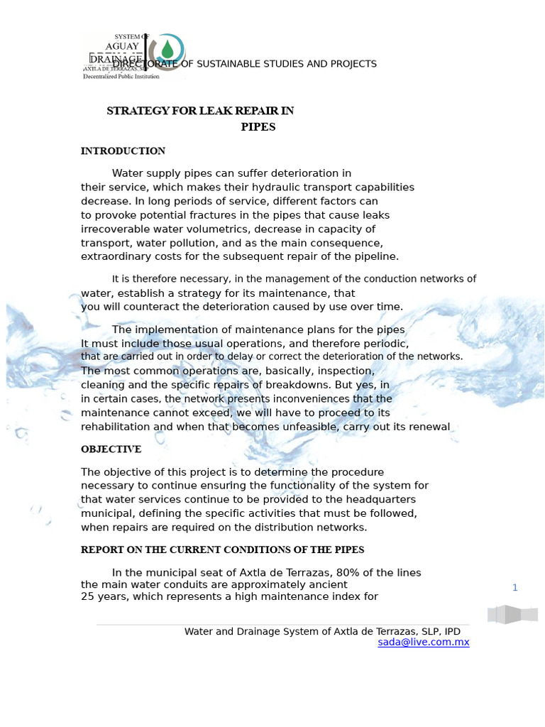 Leak Repair Strategy for Water Pipes | PDF | Pipe (Fluid Conveyance) | Leak