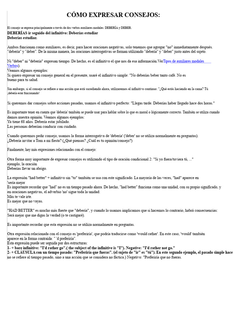 Consejo | PDF | Oración (Lingüística) | Verbo