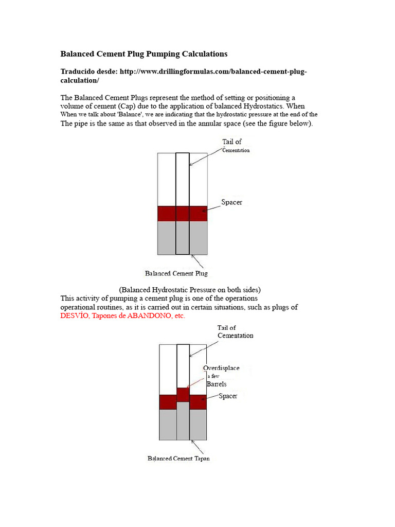 Calculations for Pumping Balanced Cement Plugs | PDF | Petroleum ...