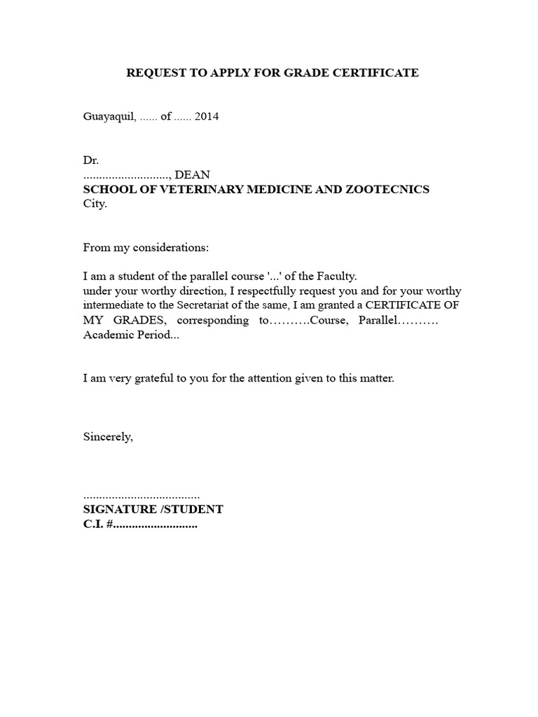 Grade Certificate Application Request | PDF