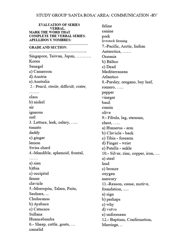Evaluation of Verbal Series | PDF