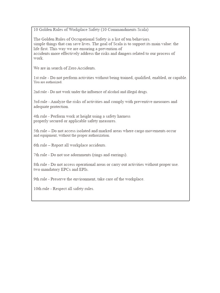 10 Workplace Safety Golden Rules | PDF