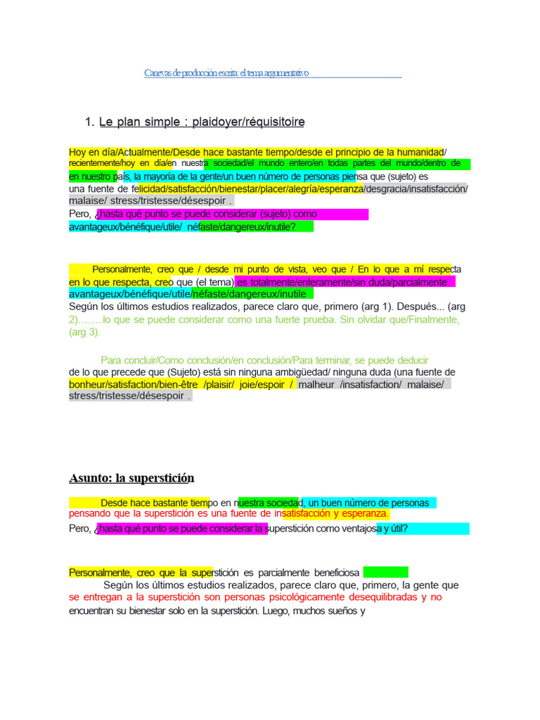 Plantilla de plan simple Bac 1 pdf | PDF | Supersticiones | Sicología