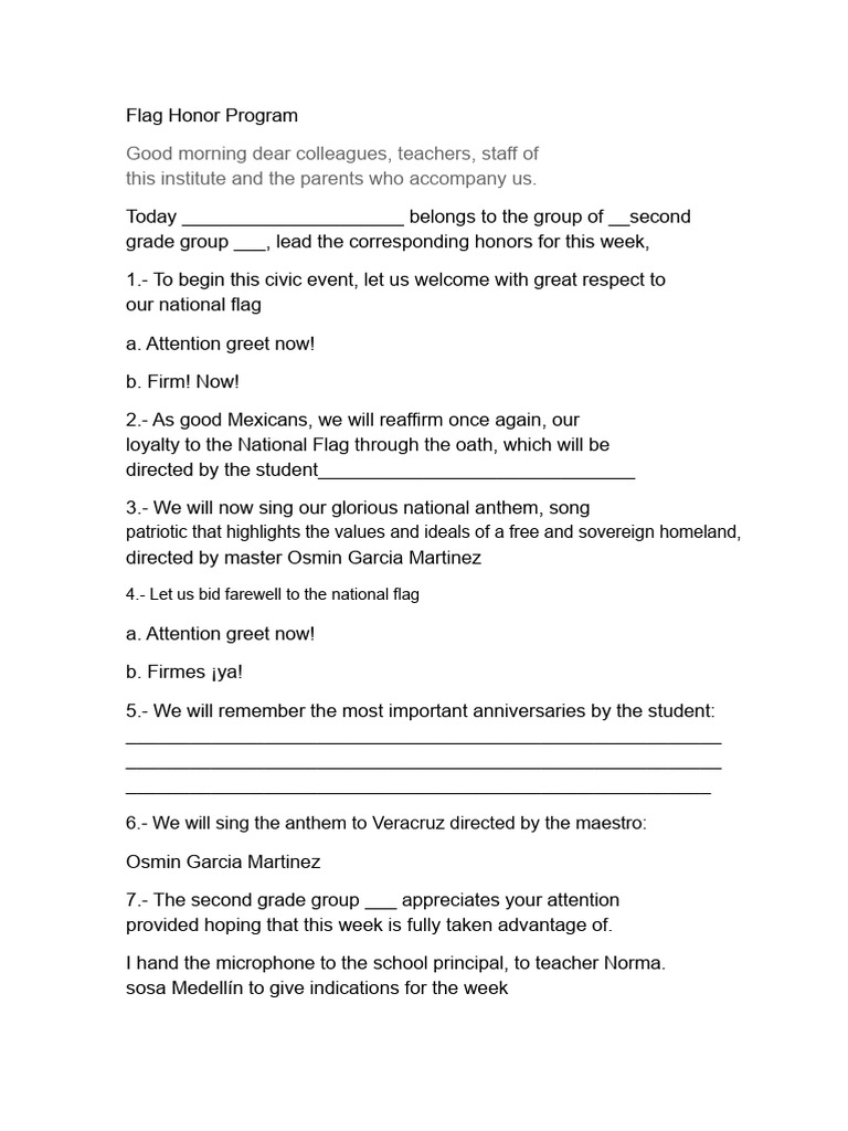Second Grade Flag Honor Program | PDF