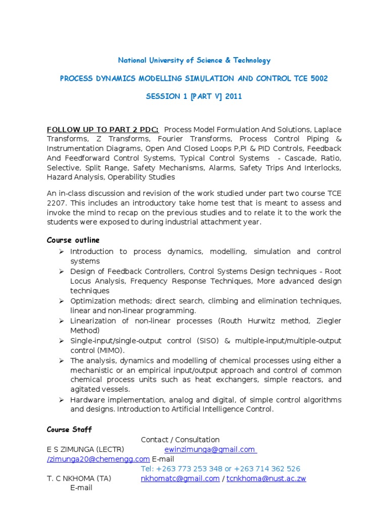 Analysis of Process Dynamics Modelling, Simulation, and Control ...