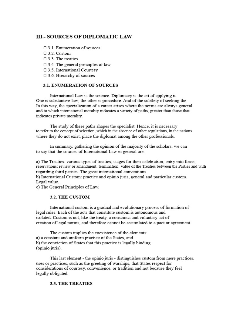 Sources of Diplomatic Law Explained | PDF | Treaty | International Law