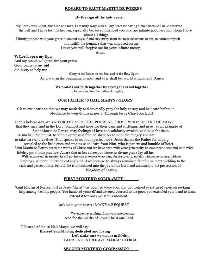 Rosary Prayer to Saint Martin de Porres | PDF | God The Father | Mercy