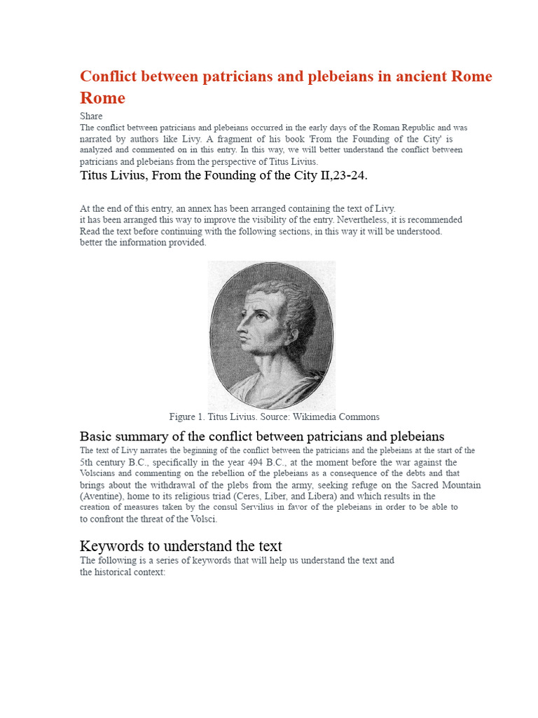 Conflict Between Patricians and Plebeians in Ancient Rome | PDF ...