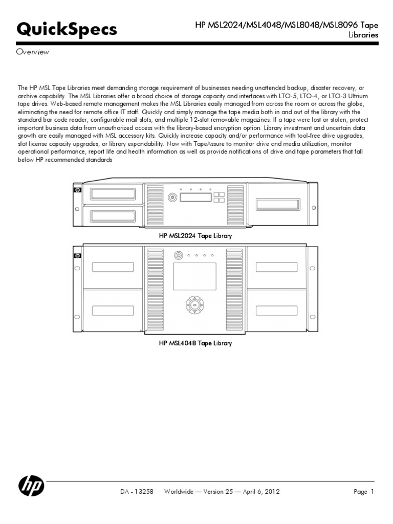 HP MSL2024 MSL4048 MSL8048 MSL8096 Tape | PDF | Backup | Digital Technology