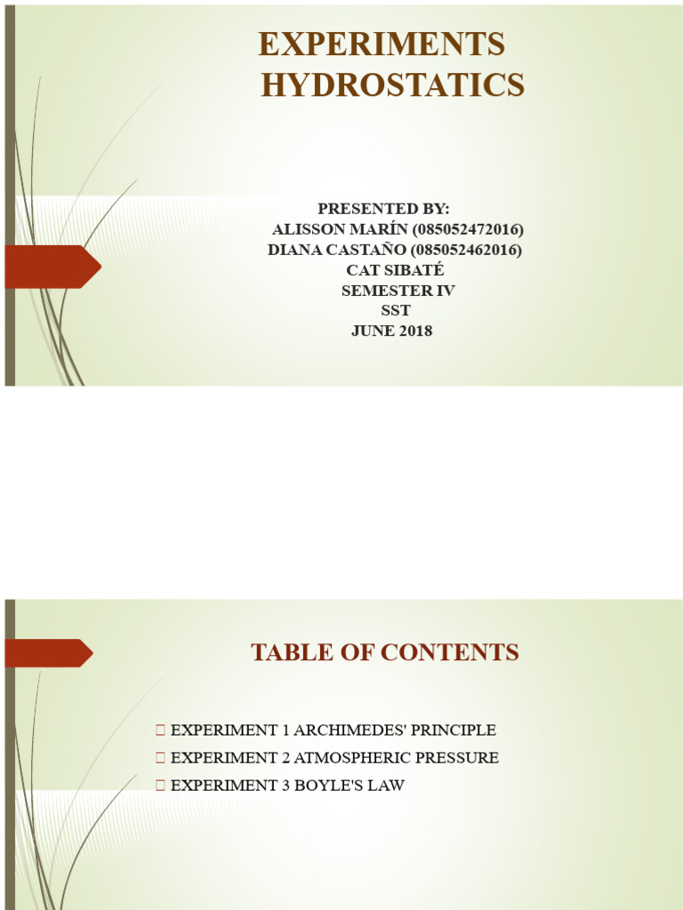 Hydrostatics Experiments | PDF