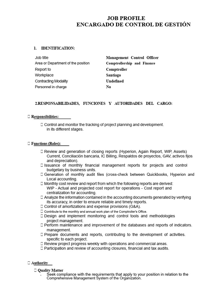 Management Control Officer Job Profile | PDF | Audit | Accounting