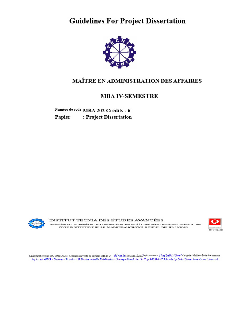 Directives pour la Dissertation de Projet MBA | PDF | Business ...