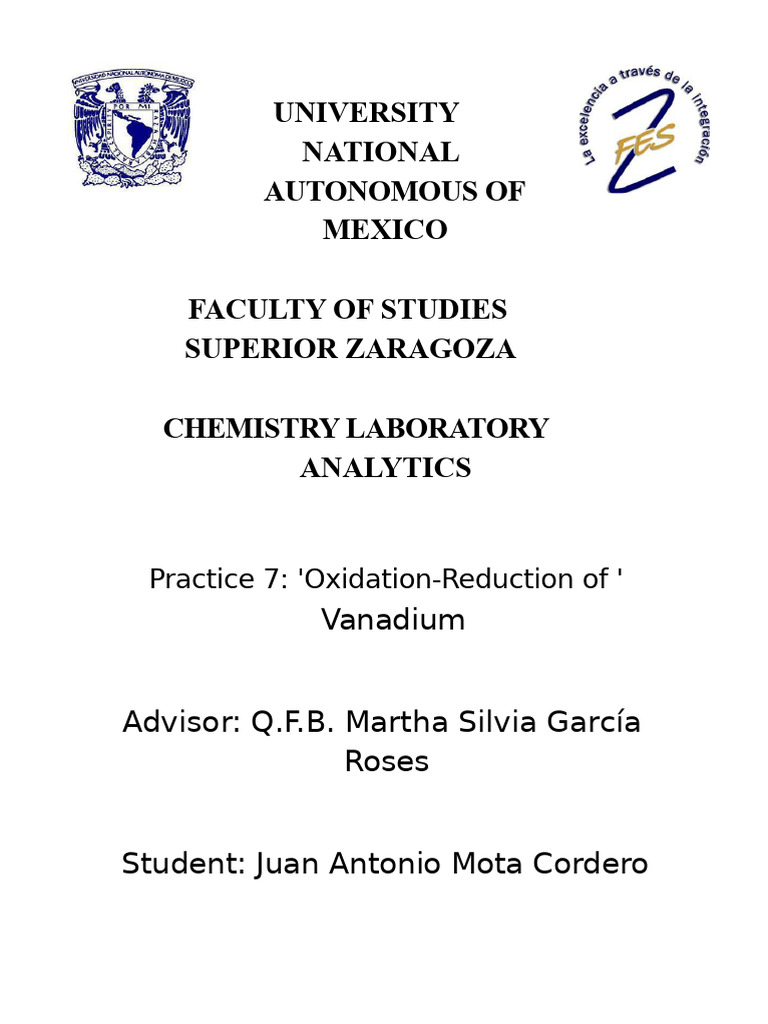 Oxidation-Reduction of Vanadium | PDF | Redox | Chemical Compounds