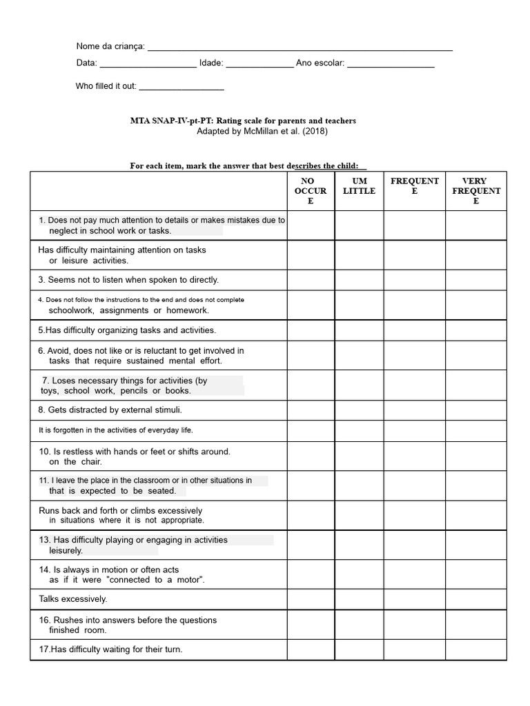 Snap-IV Parents and Teachers (1) (1) | PDF | Attention | Attention ...