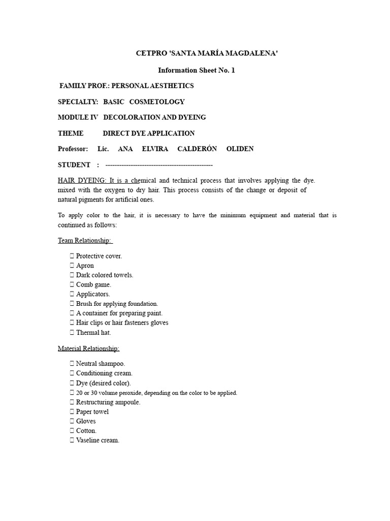 Direct Dye Application | PDF