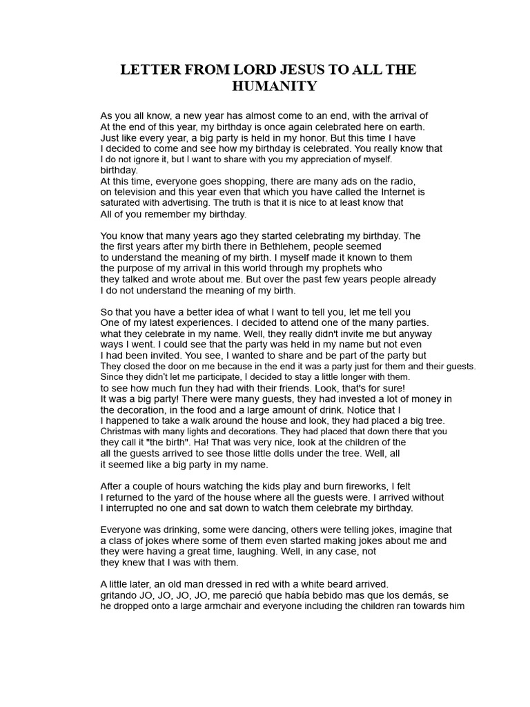 Letter From Lord Jesus To All Humanity | PDF | Jesus
