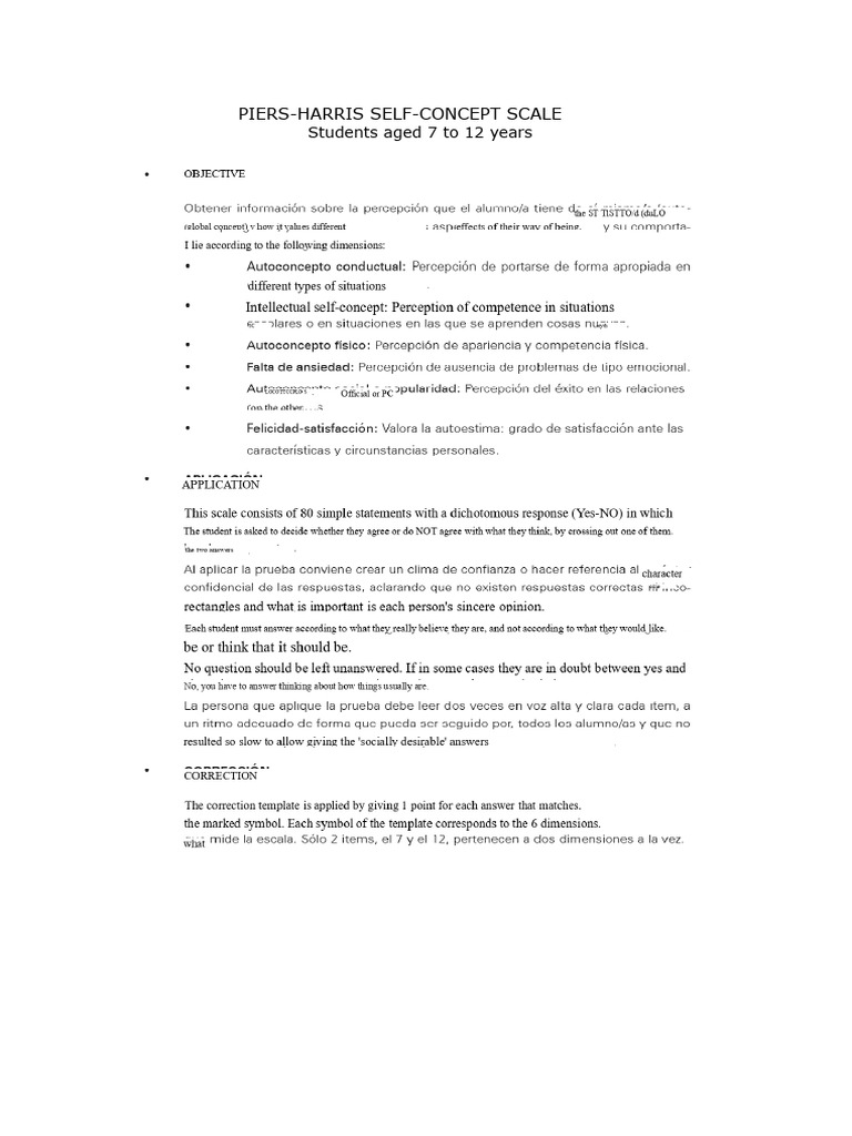 Piers Harris Self-Concept Scale | PDF