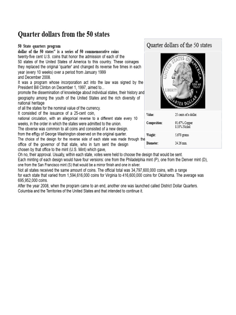 Dollar Quarters From The 50 States | PDF | Currency | Numismatics