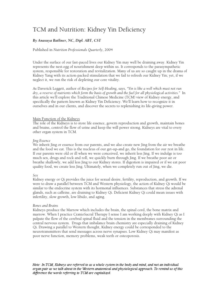 Kidney Yin Deficiency Diet Guide | PDF | Traditional Chinese Medicine ...