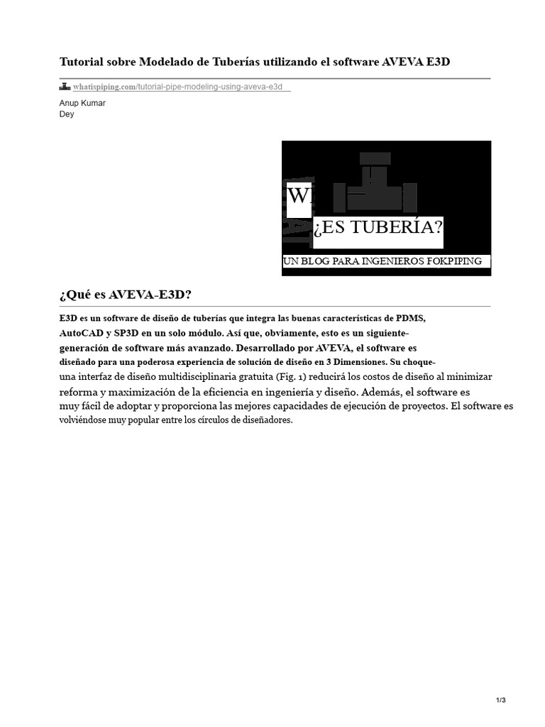 Tutorial sobre Modelado de Tuberías utilizando el software AVEVA E3D ...