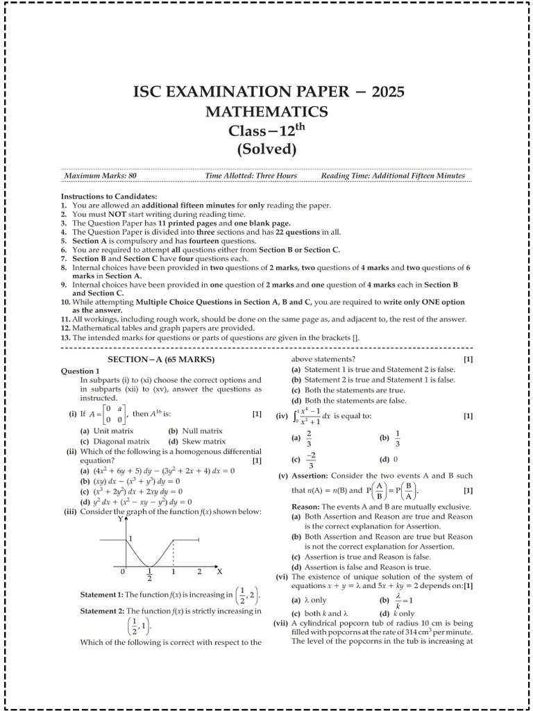 ISC Maths 2025 | PDF