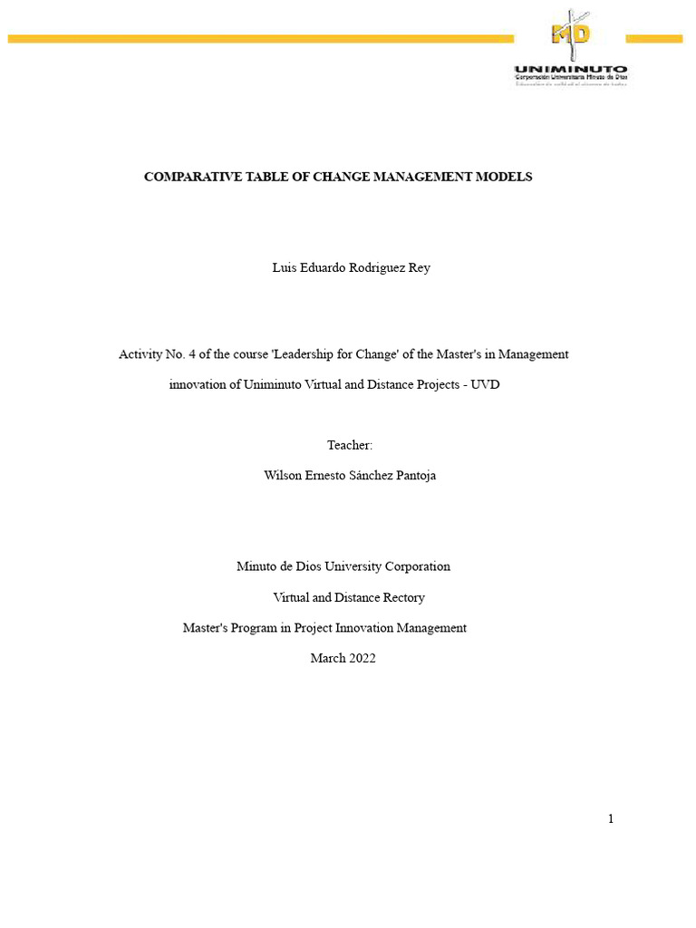 Activity 4. Comparative Table of Change Management Models | PDF ...