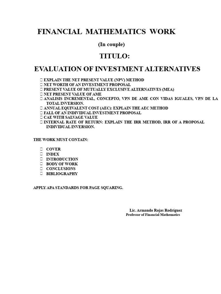 Financial Mathematics Work | PDF