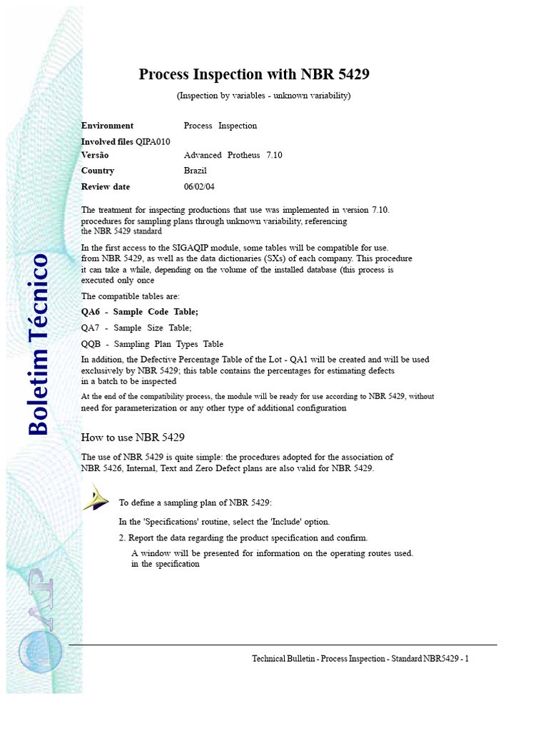 NBR 5429 Process Inspection Guide | PDF | Sampling (Statistics ...