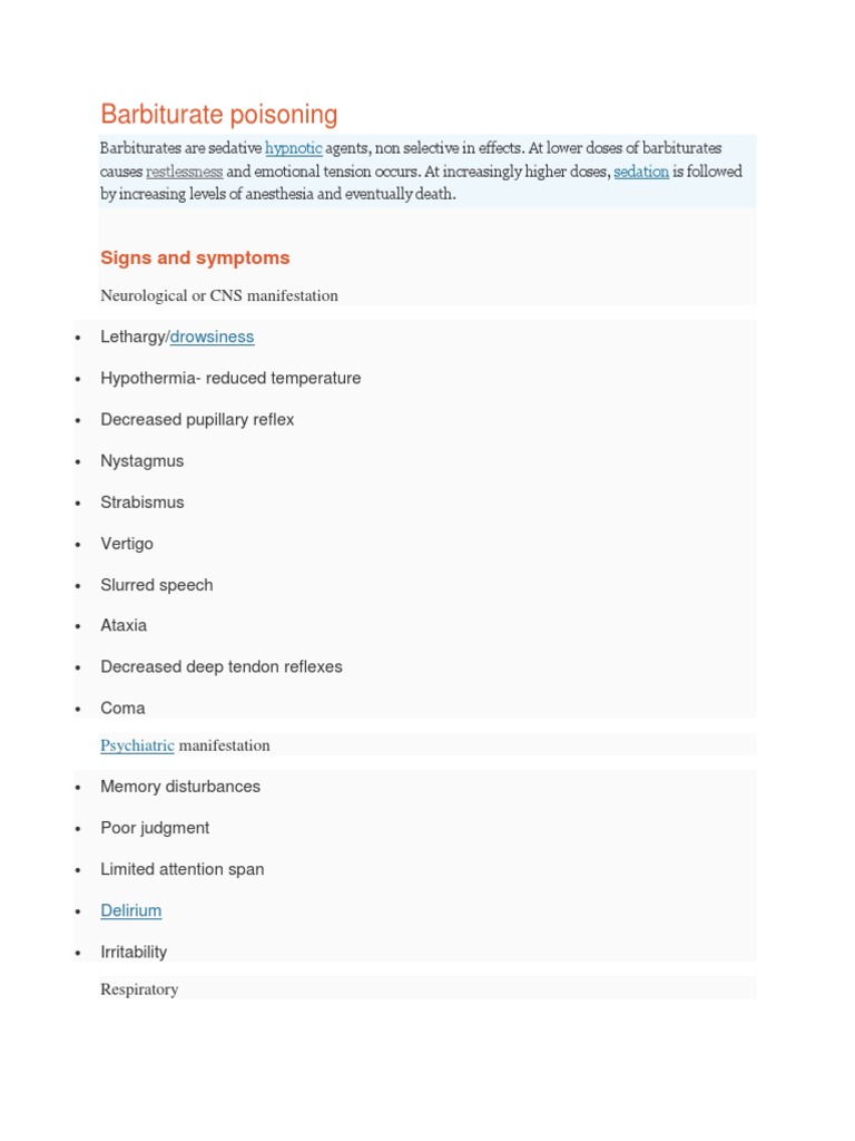 Barbiturate Poisoning | PDF | Coma | Diseases And Disorders