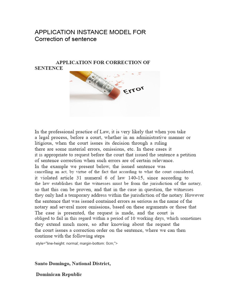 MODEL INSTANCE OF REQUEST FOR SENTENCE CORRECTION | PDF | Justice ...