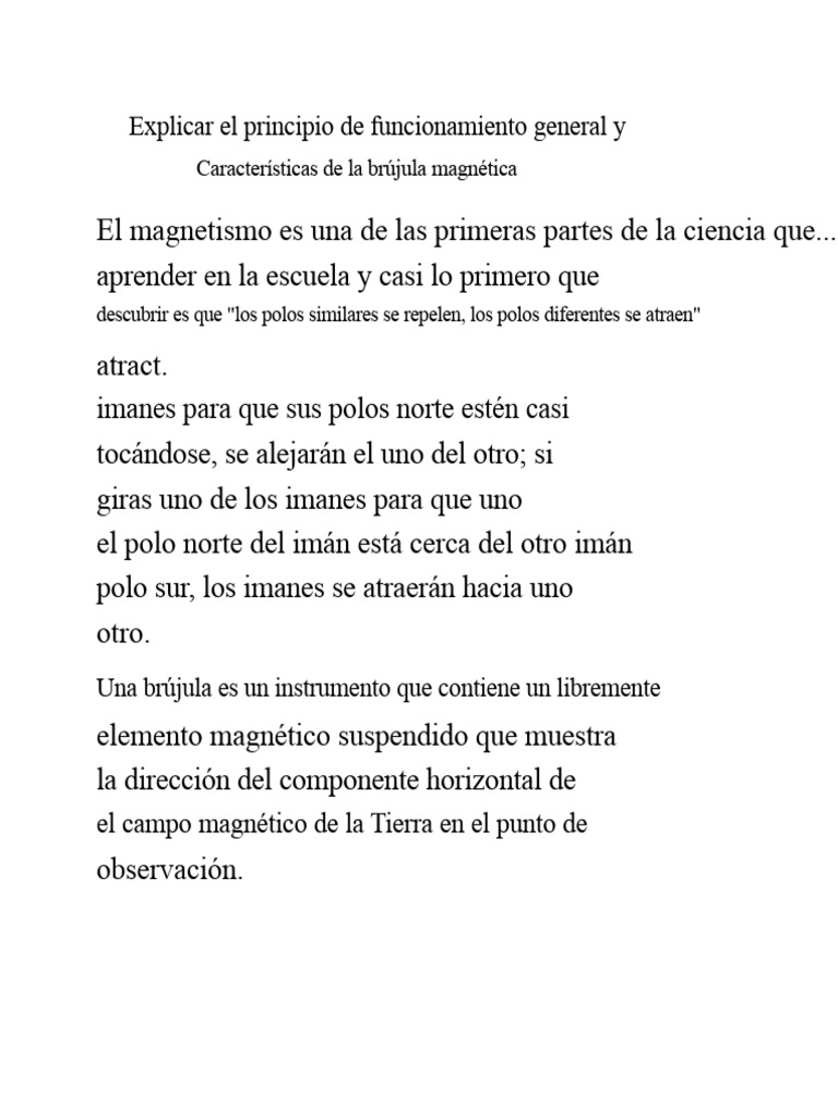 Funcionamiento y características de la brújula | PDF | Imán | Brújula