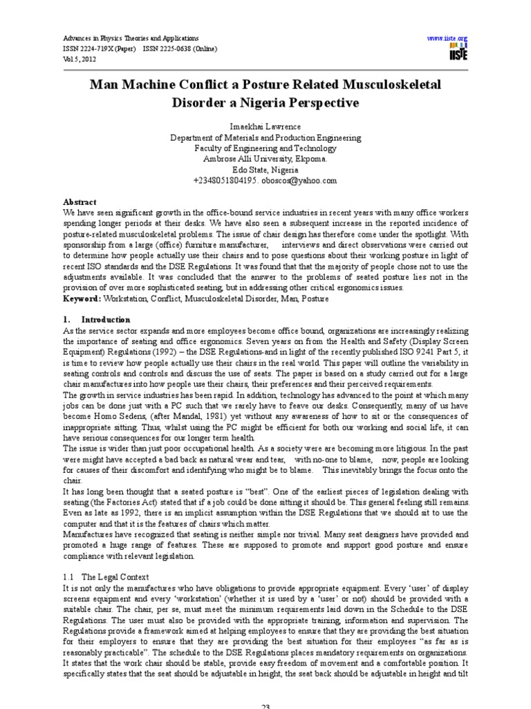Man Machine Conflict A Posture Related Musculoskeletal Disorder A ...