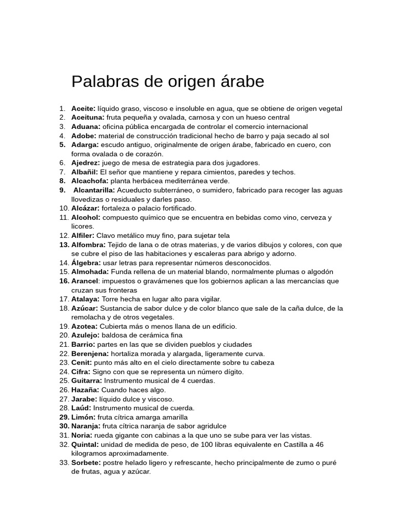 Palabras en español de origen árabe | PDF