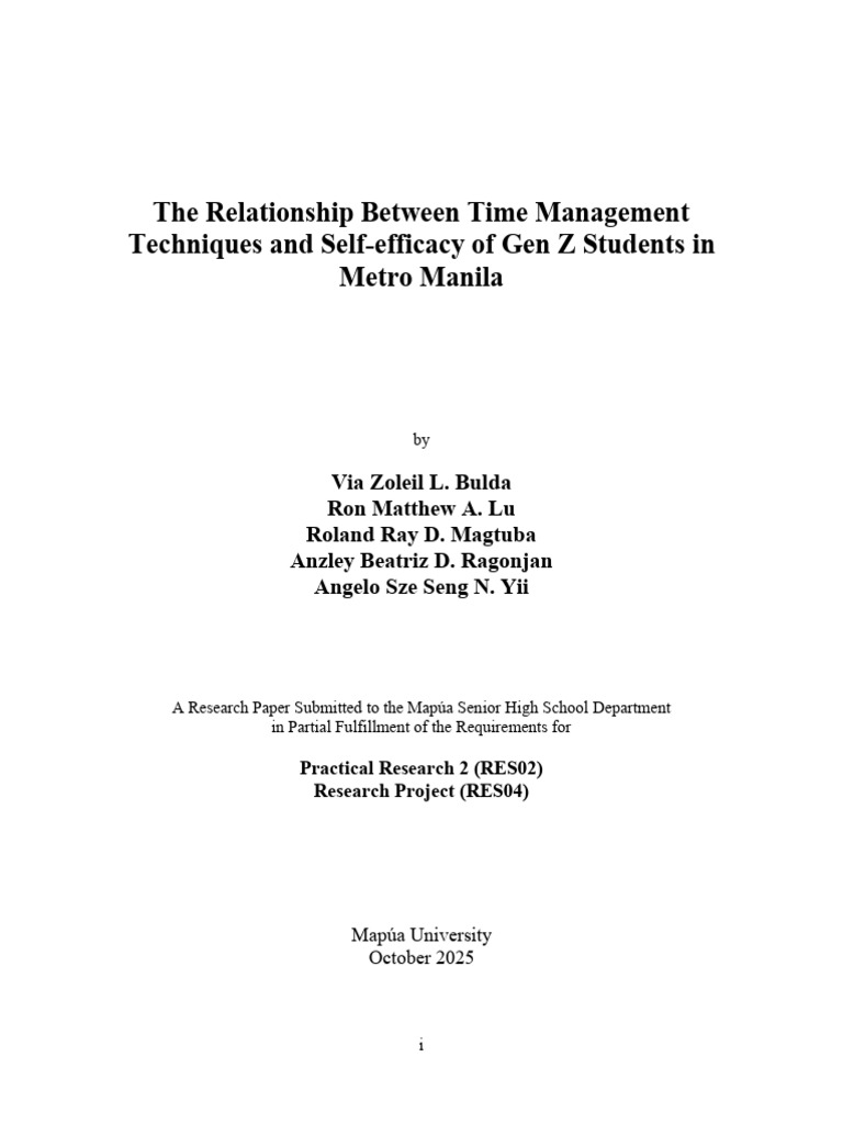 Time Management and Self-Efficacy in Gen Z | PDF | Self Efficacy ...