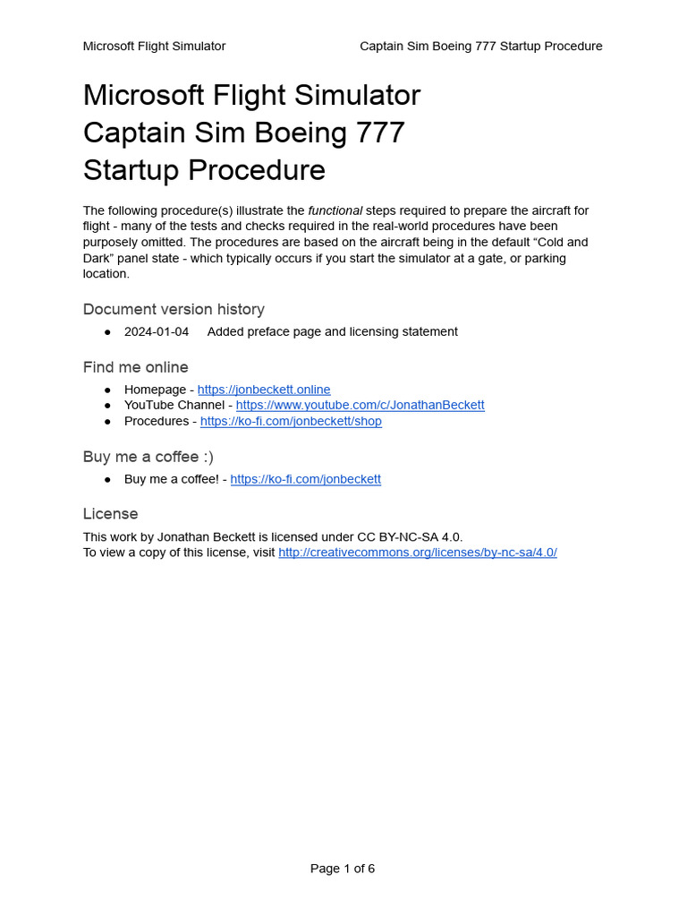 Captain Sim Boeing 777 Startup Procedure | PDF | Cockpit | Aviation