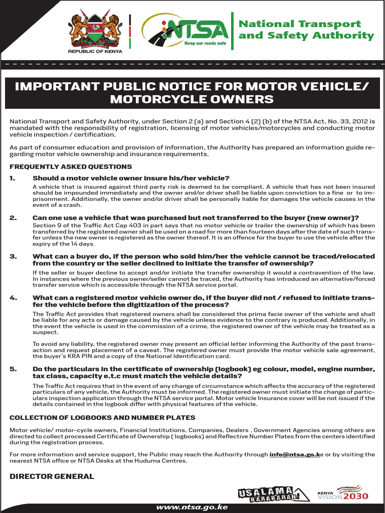 NTSA-Public Notice for Motor Vehicle | PDF | Vehicles | Transport