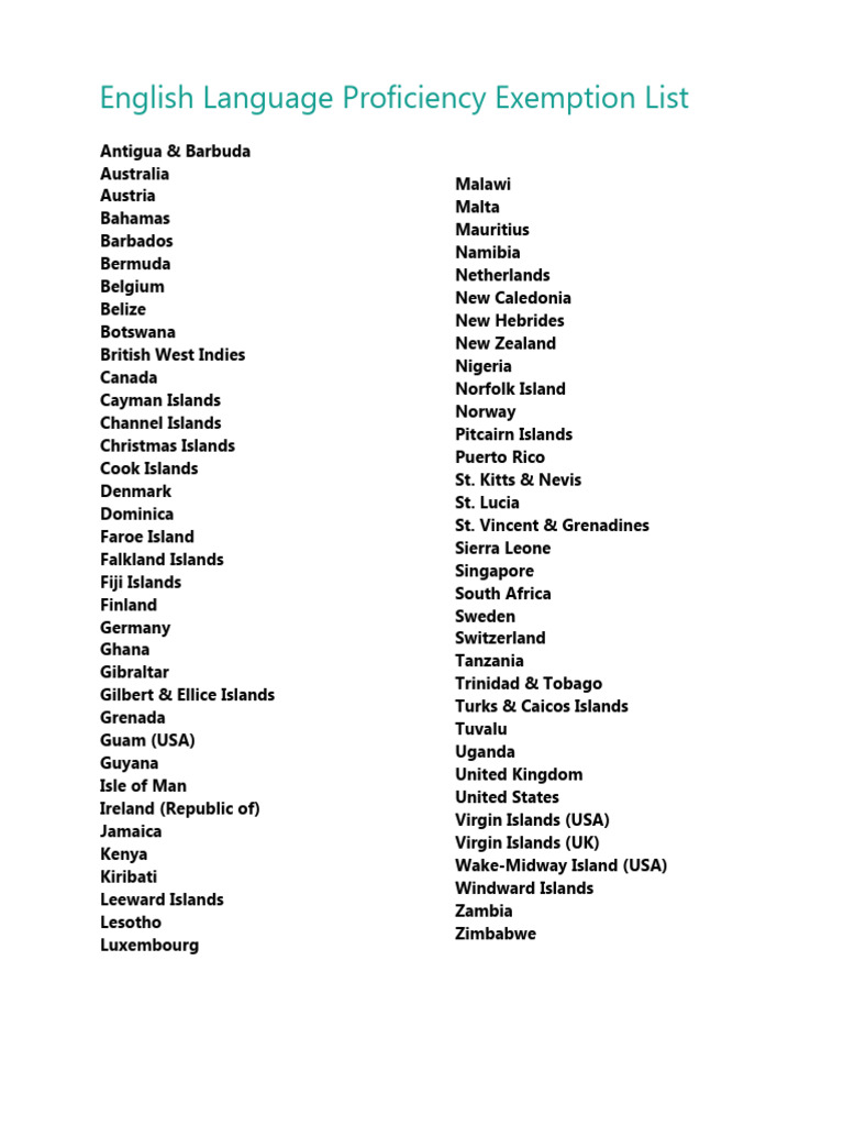 English Proficiency Exemption Countries | PDF