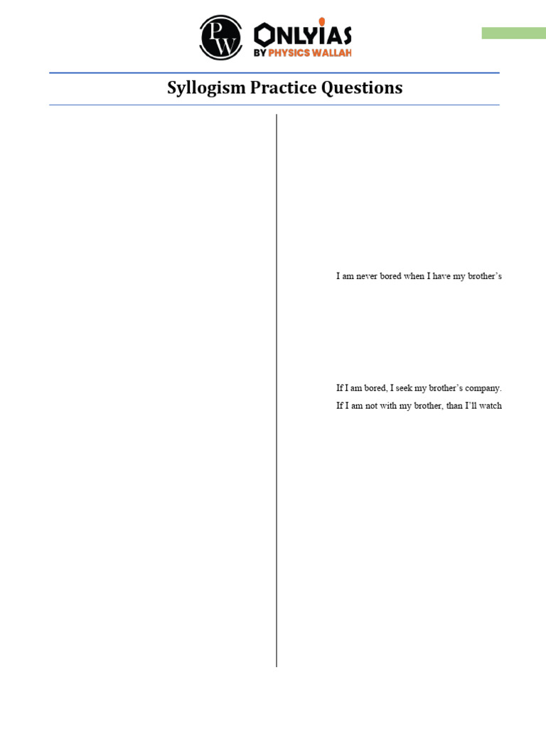 CSAT (Reasoning) - Syllogism - Practice Questions | PDF | Logic