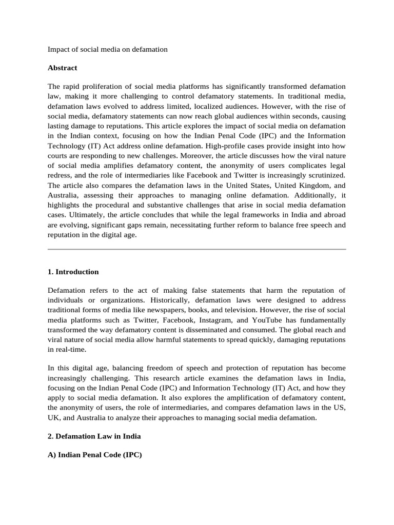 Social Media's Impact on Defamation Law | PDF | Defamation | Social Media