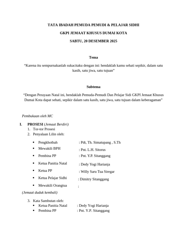Ibadah Natal Pemuda GKPI Dumai 2025 | PDF