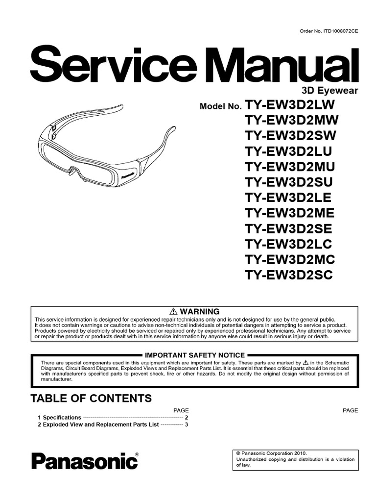 Panasonic 3D Eyewear Specifications | PDF